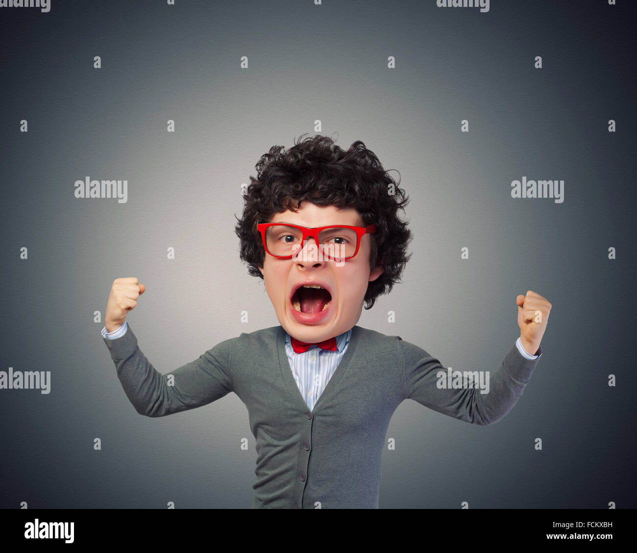 Funny young man with big head screaming emotionally Stock Photo - Alamy