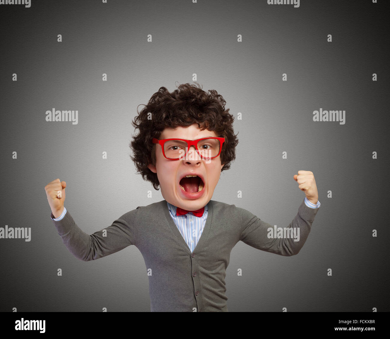 Funny young man with big head screaming emotionally Stock Photo - Alamy