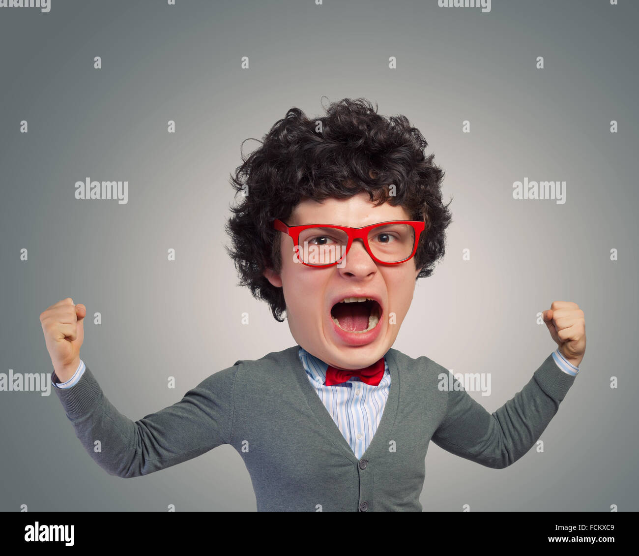 Funny young man with big head screaming emotionally Stock Photo - Alamy