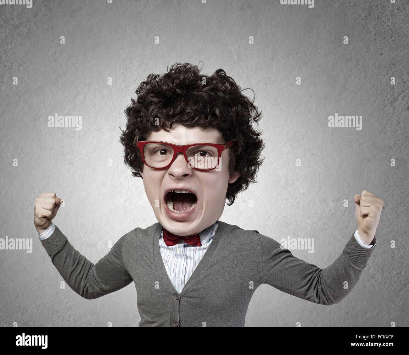 Funny young man with big head screaming emotionally Stock Photo - Alamy