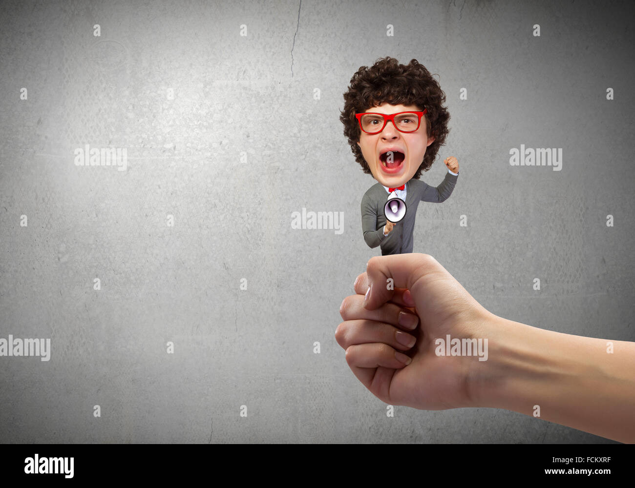 Funny young man with big head screaming emotional Stock Photo - Alamy