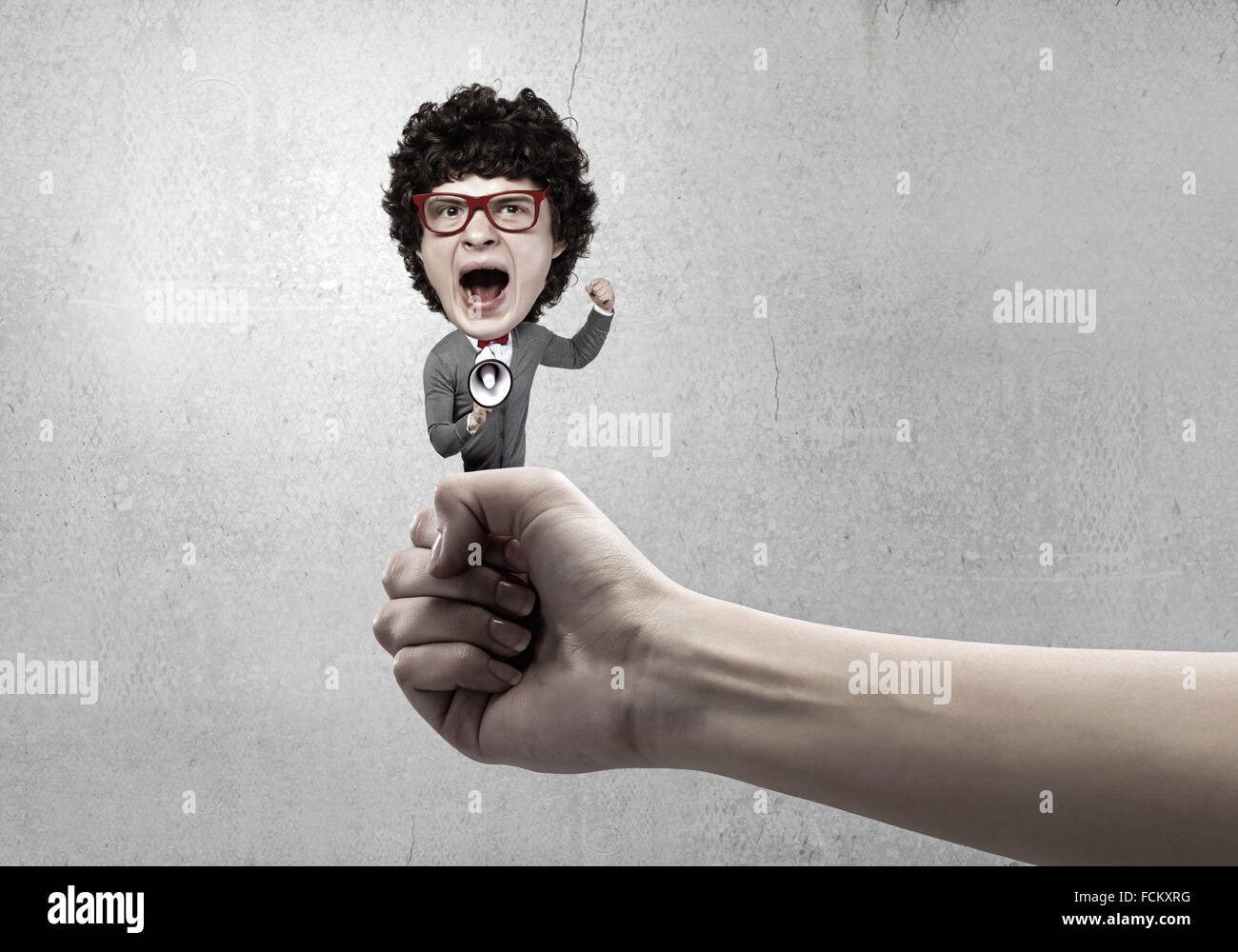 Funny young man with big head screaming emotional Stock Photo - Alamy