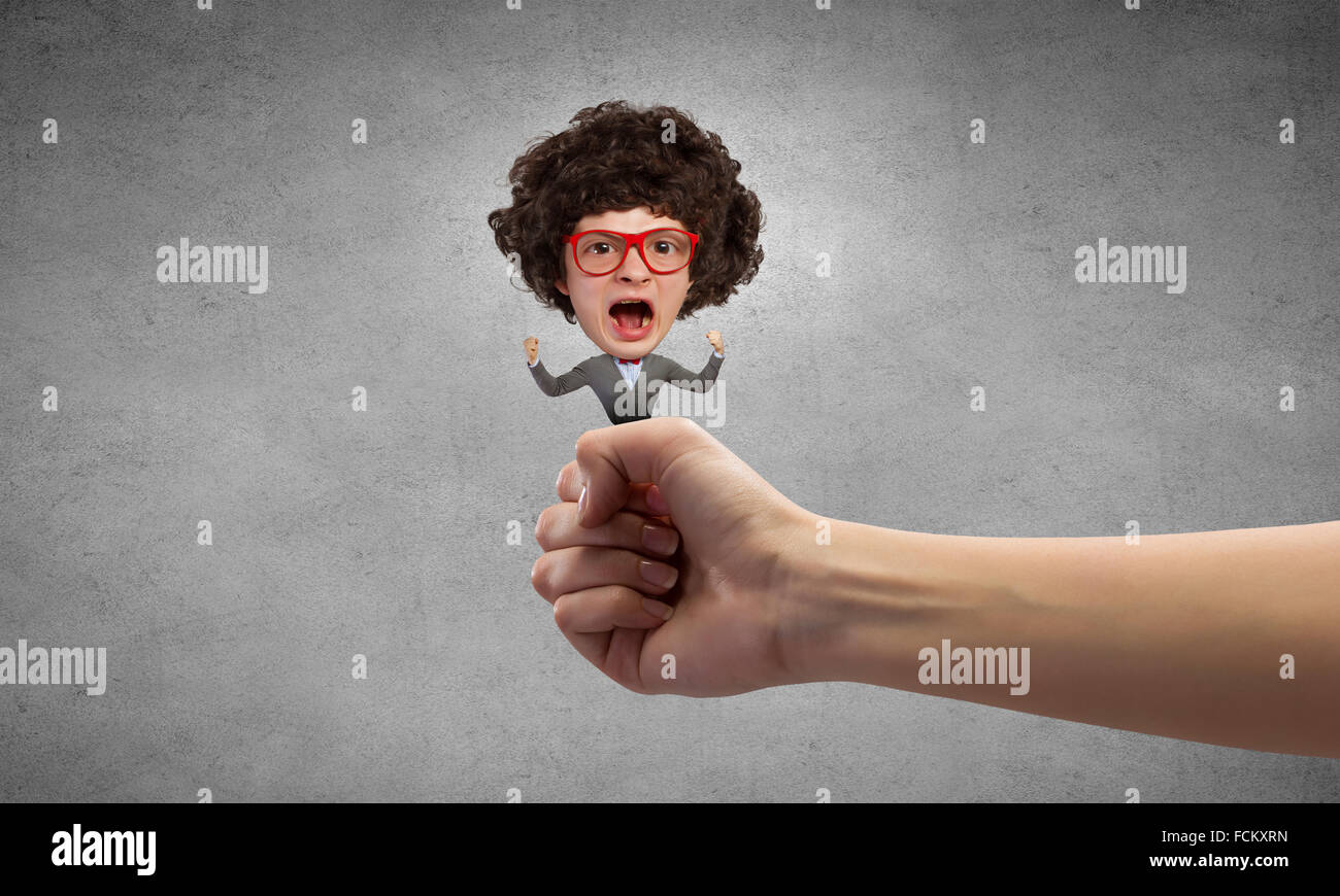 Funny young man with big head screaming emotional Stock Photo - Alamy