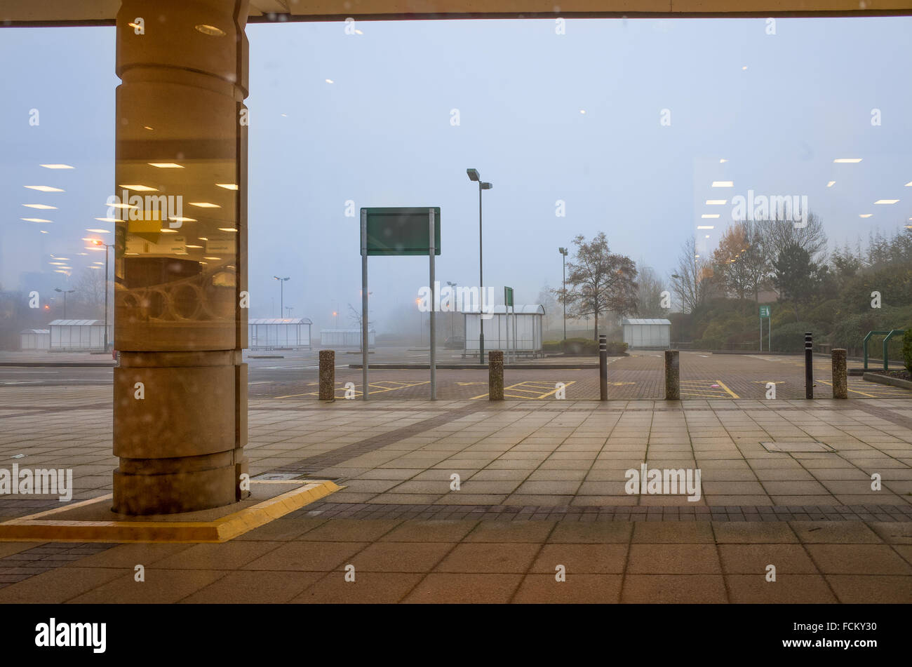 empty car park on a misty morning at Morrisons, Corby Stock Photo - Alamy