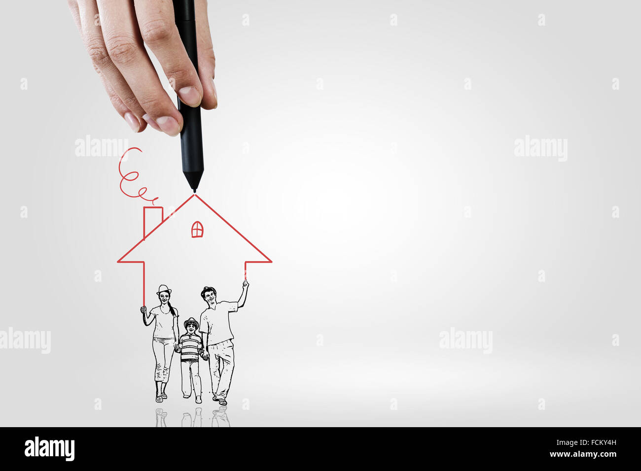 Close up of hand drawing sketches of happy family Stock Photo - Alamy