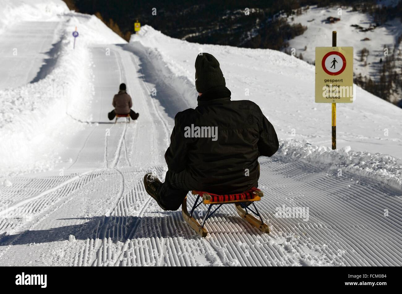 five km sledding run from Hannig to Saas-Fee with spectacular views ...