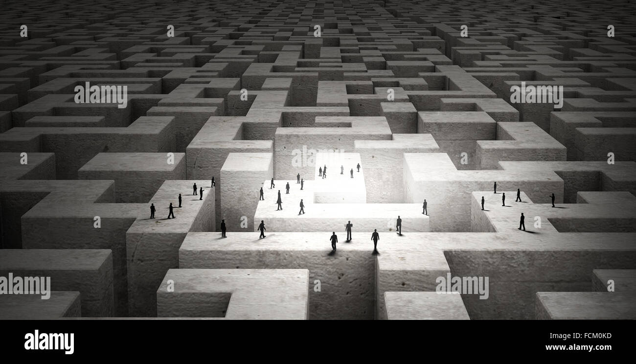 Many silhouettes of business people walking on top of labyrinth Stock ...