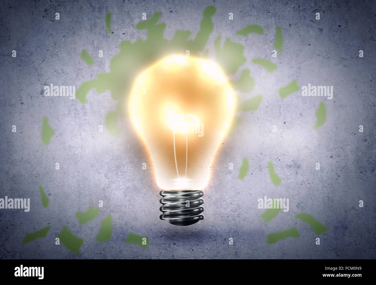 Background image with light bulb and money banknotes Stock Photo - Alamy