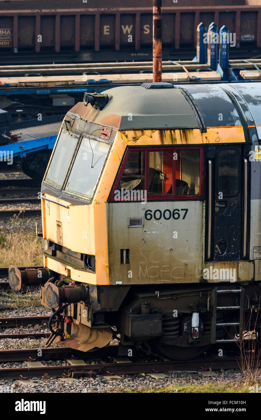 Driving cab of a disused class 60 diesel loco at Toton depot in ...