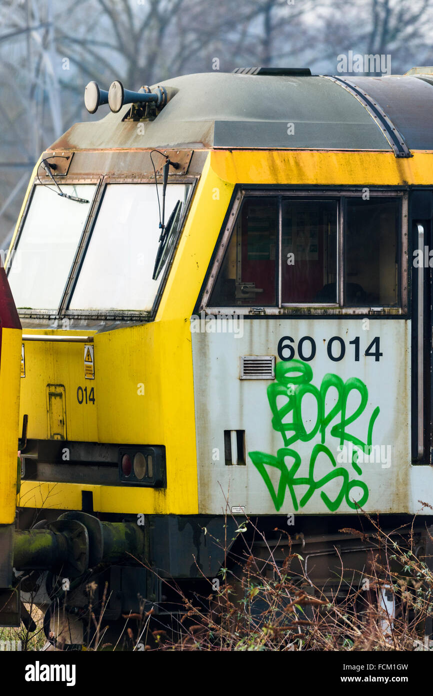 Driving cab of a disused class 60 diesel loco at Toton depot in ...
