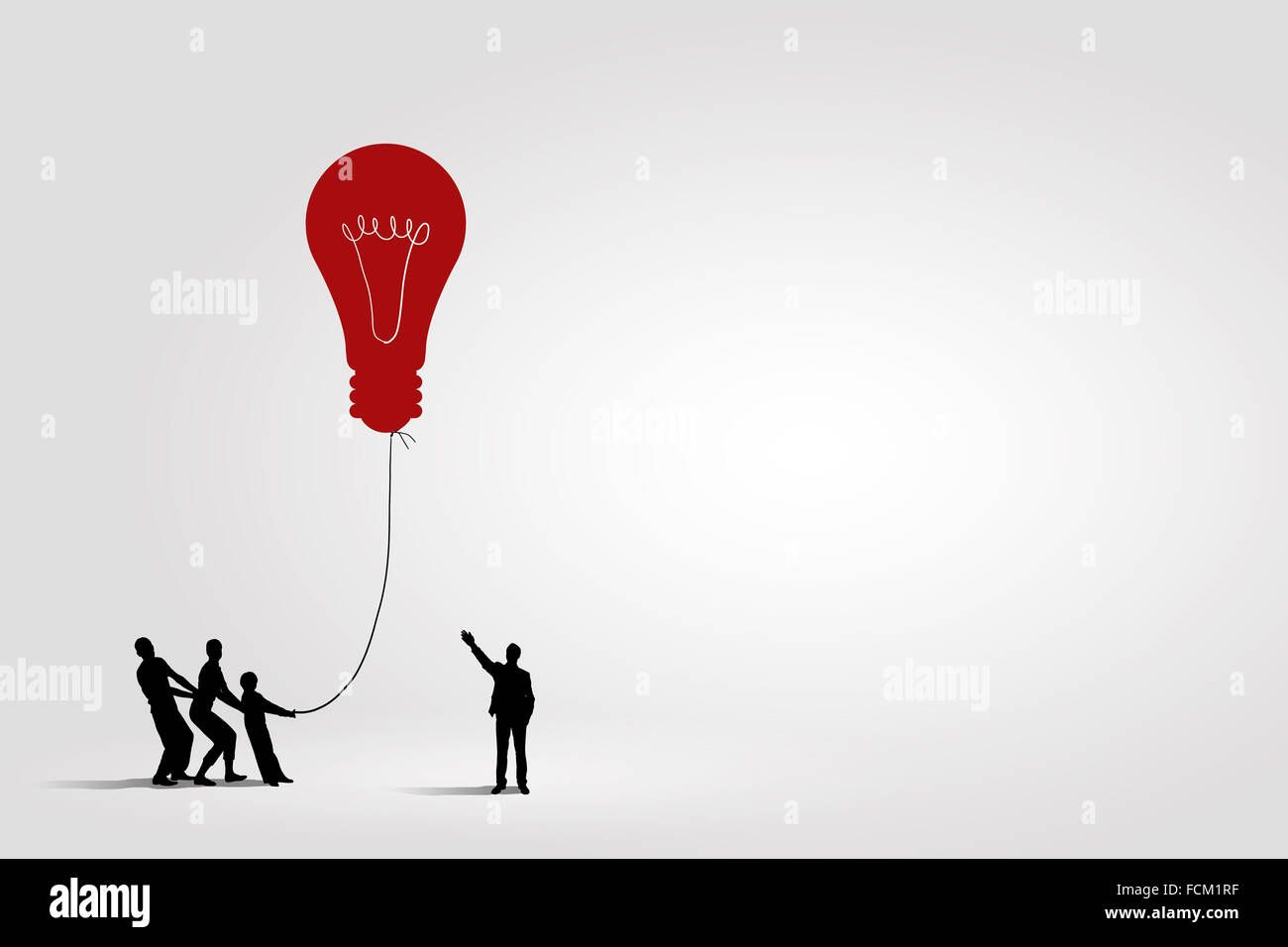 Little silhouettes of people pulling light bulb on rope Stock Photo - Alamy