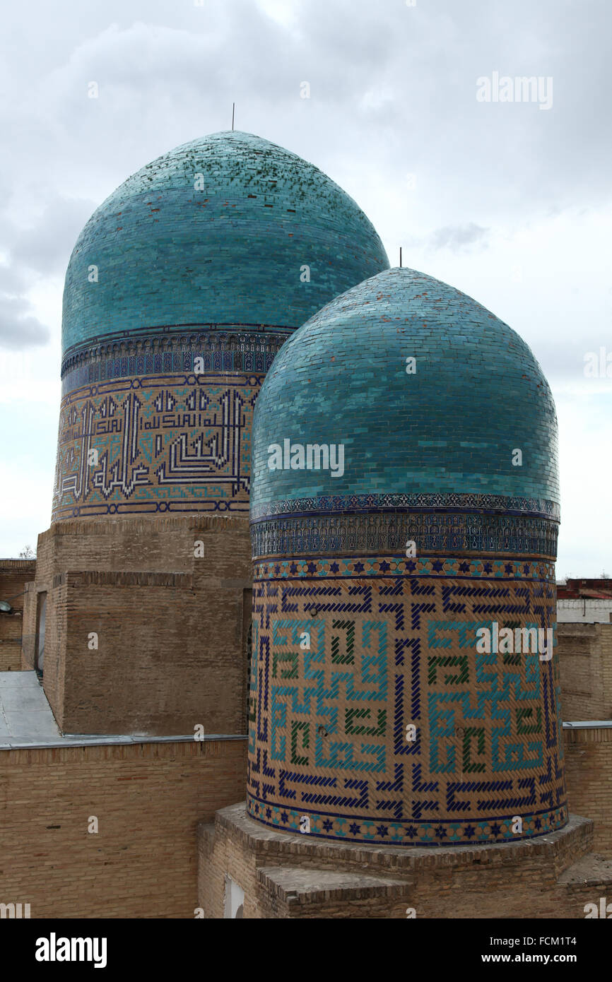 tile covered buildings, Shah-i-Zinda, Samarkand, Uzbekistan Stock Photo ...