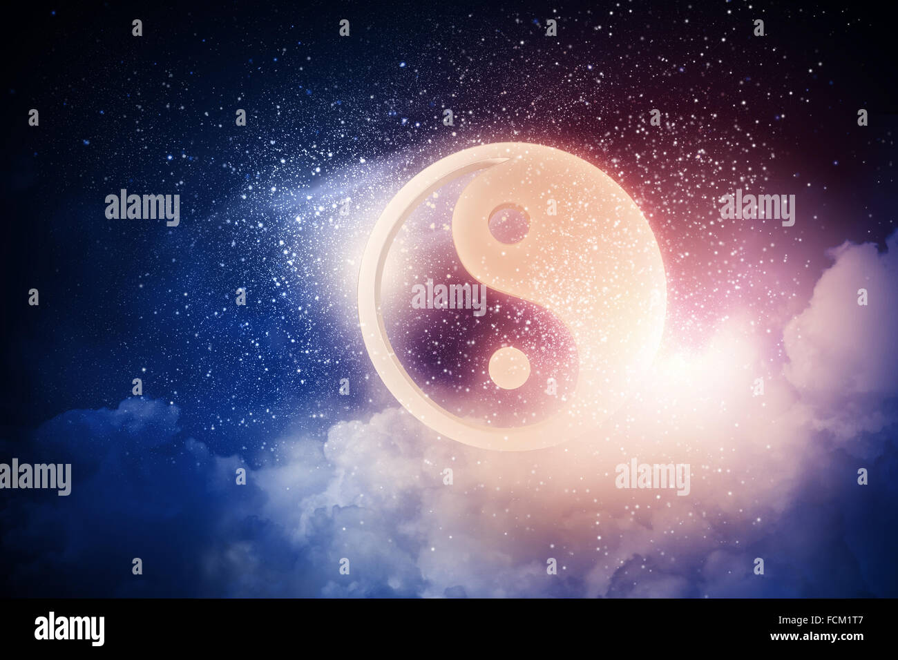Yin Yang sign in dark night sky Stock Photo - Alamy