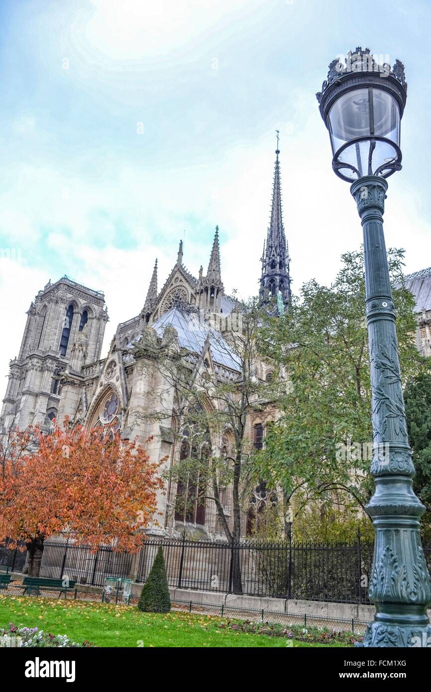 Back view Notre Dame Cathedral, Paris, autumn, France Stock Photo - Alamy