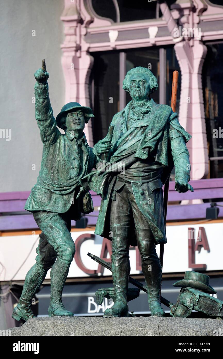 Famous statue in the center of Chamonix, Franch Alps. Jacques Balmat ...