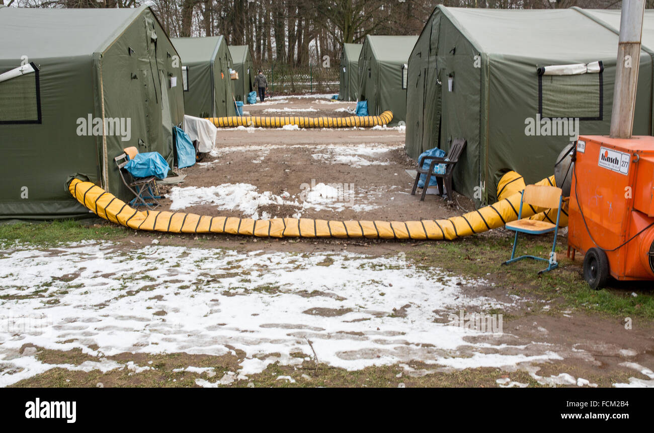 Hamburg, Germany. 23rd Jan, 2016. A tent camp for refugees, connected ...