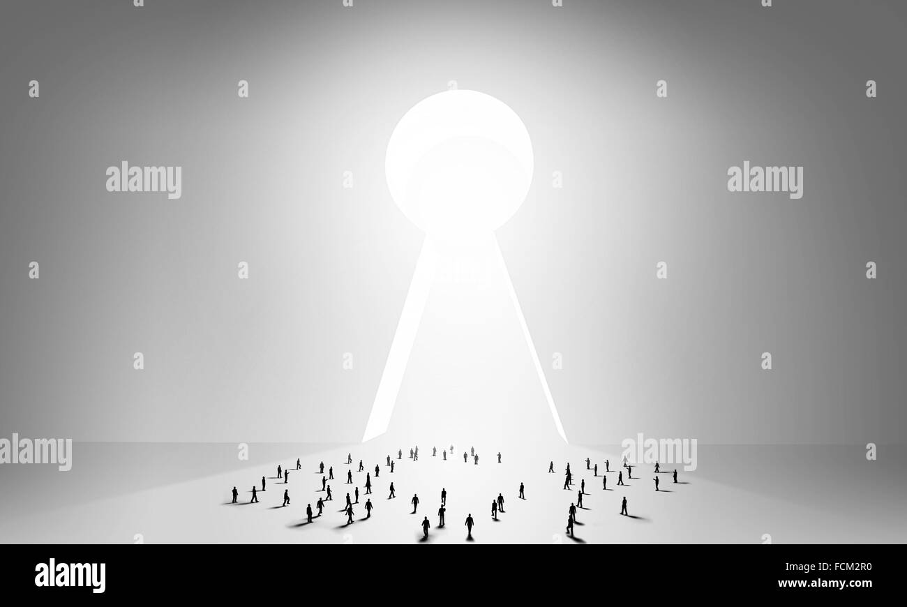 Many silhouettes of people and keyhole doorway Stock Photo - Alamy