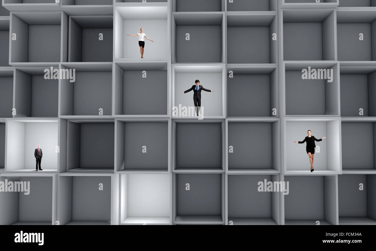 Miniatures of business people standing in cube Stock Photo - Alamy