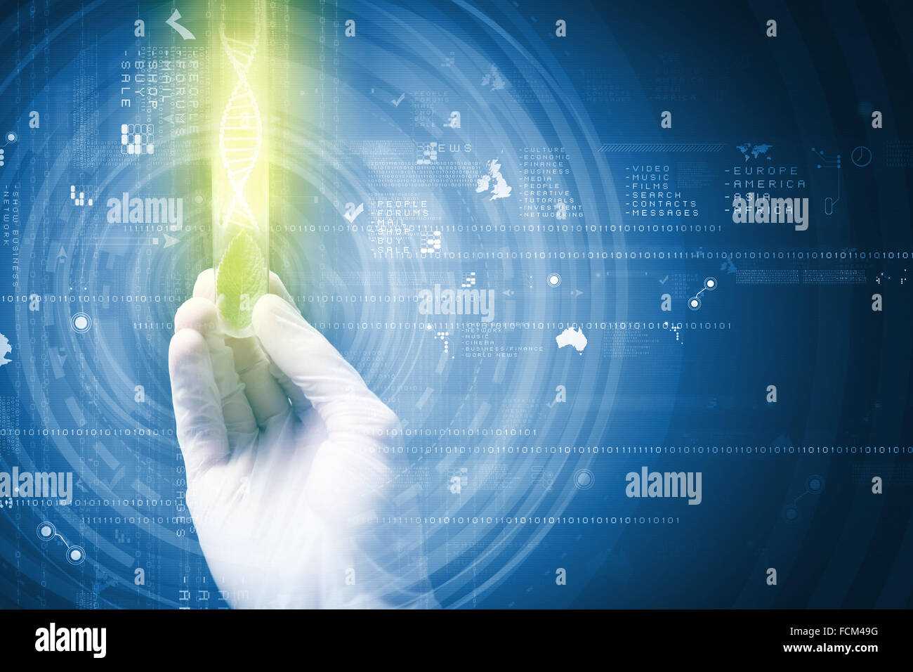 Close up of scientist hand holding tube with leaf Stock Photo - Alamy