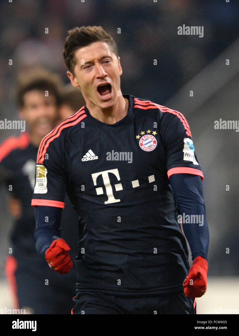 Hamburg, Germany. 22nd Jan, 2016. Bayern's Robert Lewandowski ...