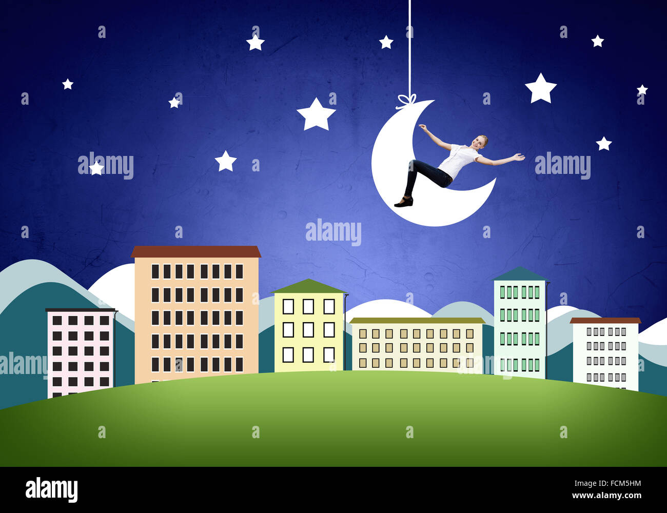 Girl moon night sitting hi-res stock photography and images - Alamy