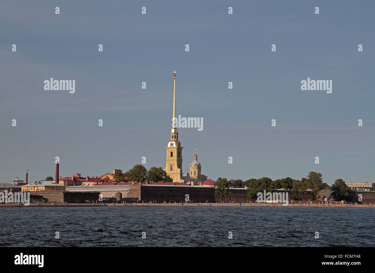 The Peter & Paul Fortress viewed across the Neva River in Saint Petersburg, Northwestern, Russia ...