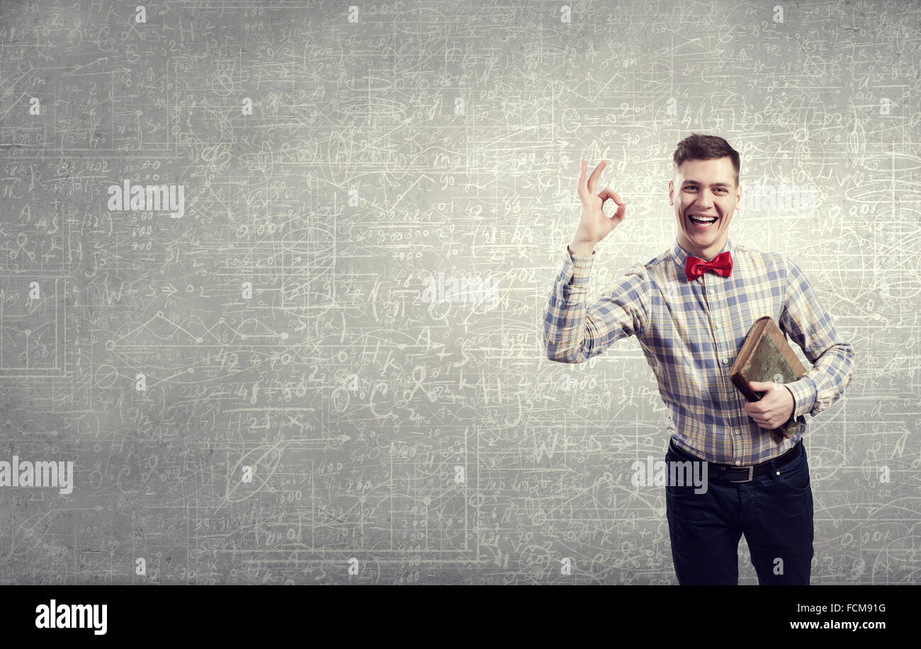 Young funny science man in red glasses Stock Photo - Alamy