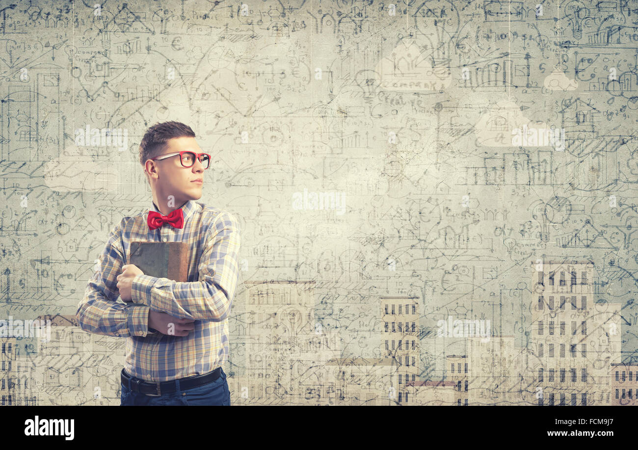 Young funny science man in red glasses Stock Photo - Alamy