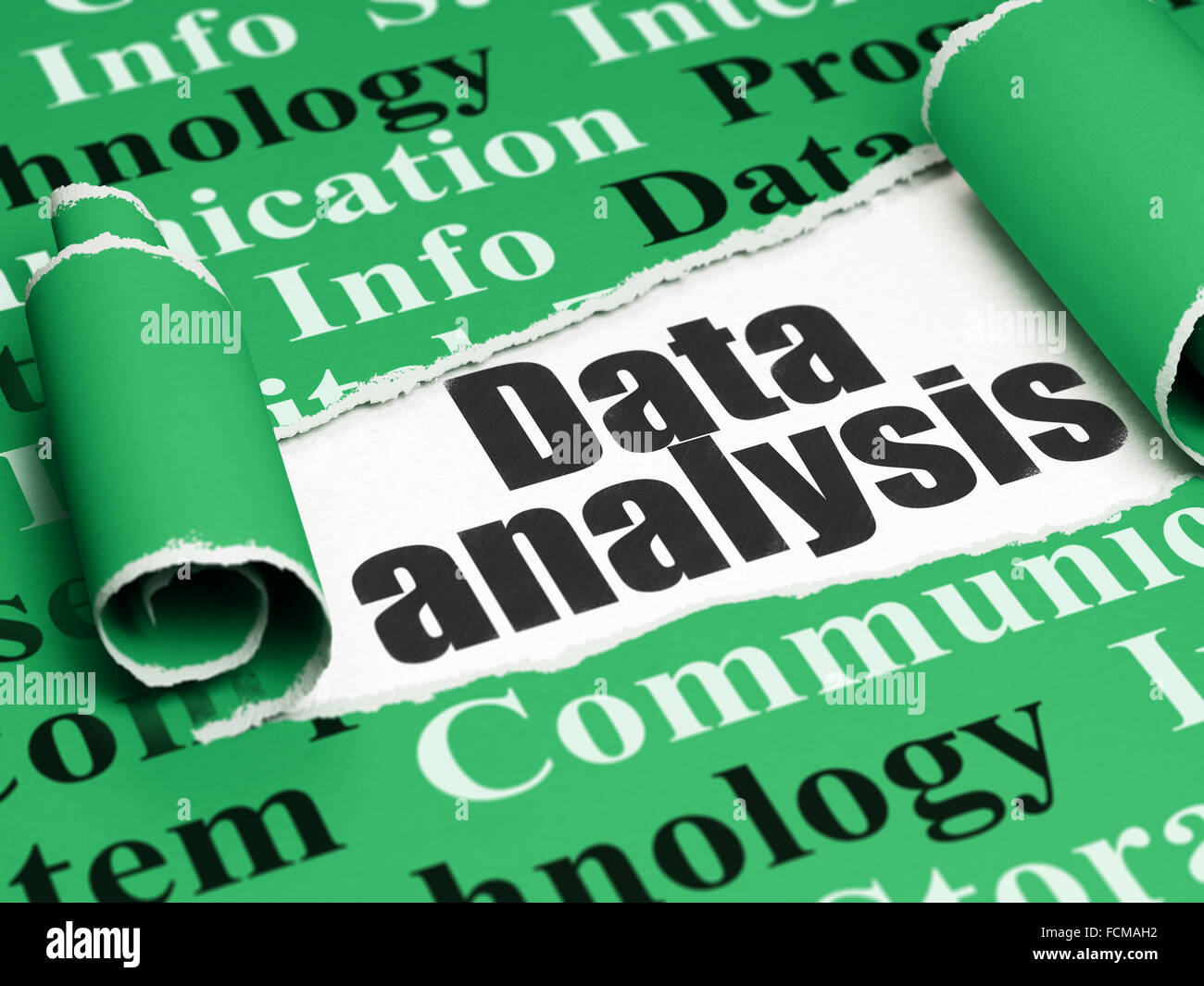 Data concept: black text Data Analysis under the piece of torn paper ...
