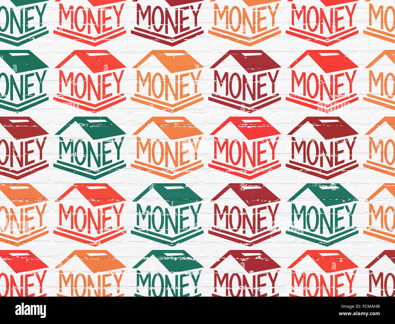 Banking concept: Money Box icons on wall background Stock Photo - Alamy
