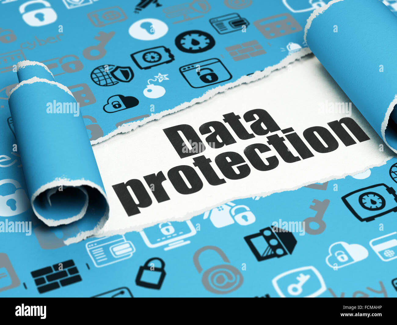Privacy concept: black text Data Protection under the piece of torn ...