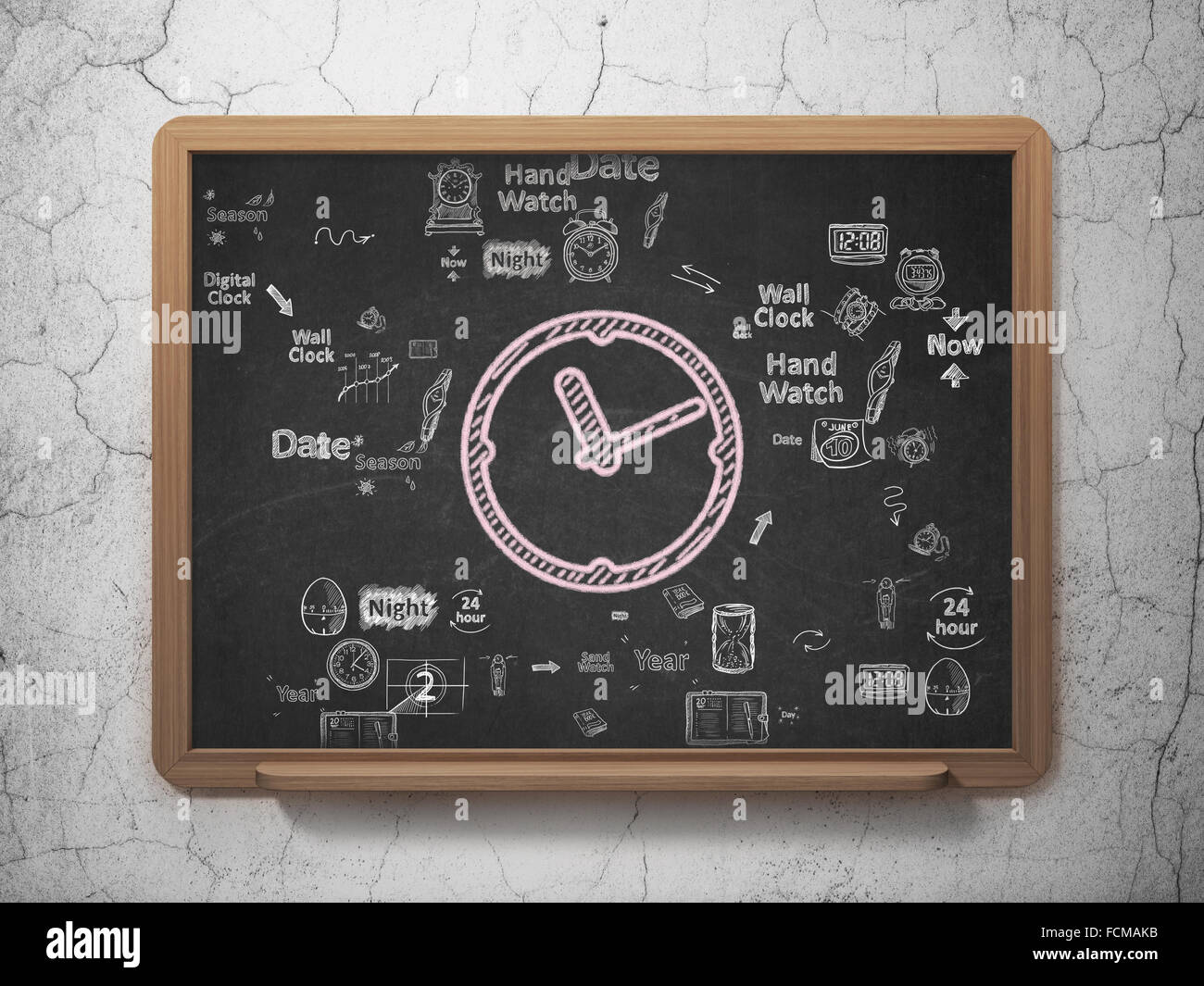 Timeline concept: Clock on School Board background Stock Photo - Alamy