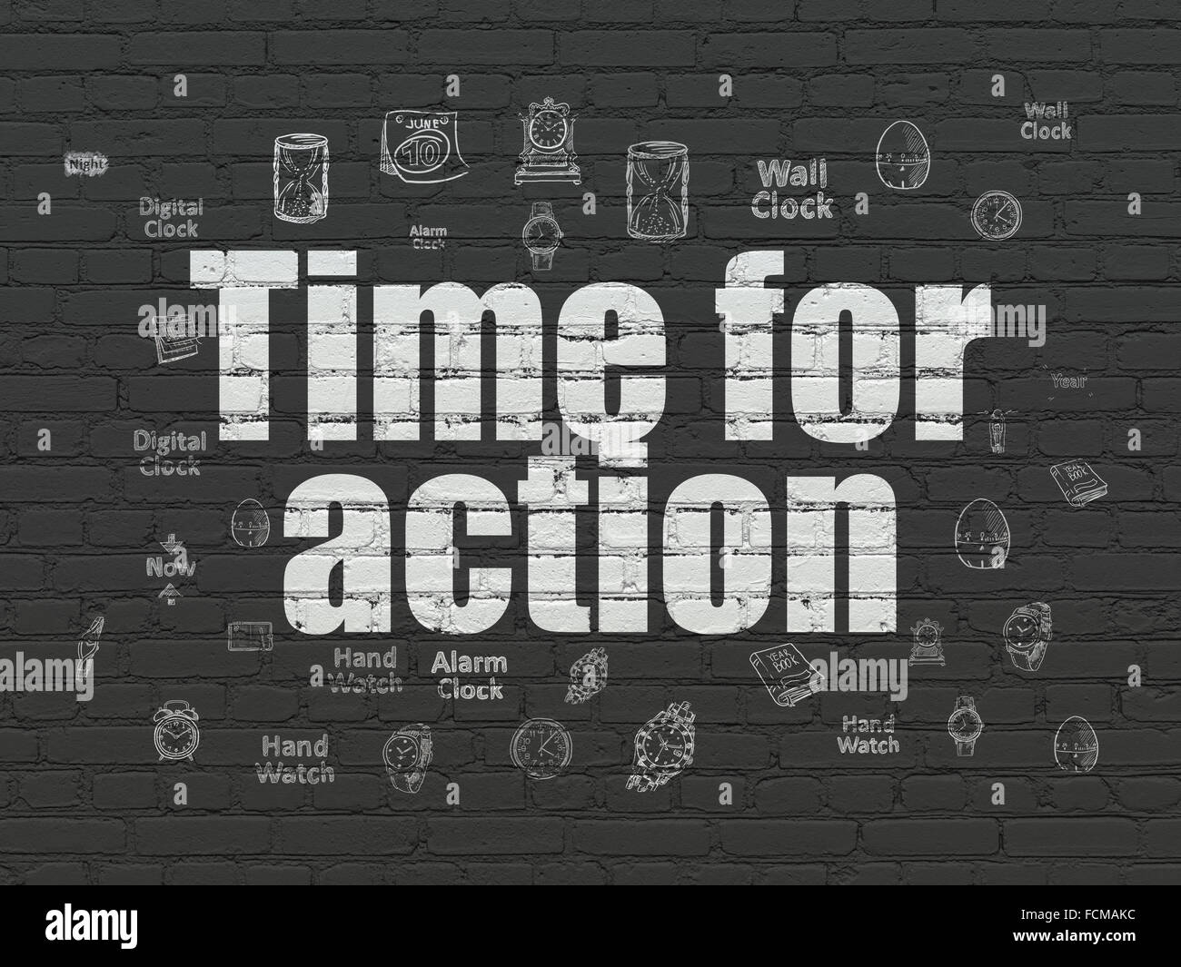 Time concept: Time for Action on wall background Stock Photo - Alamy