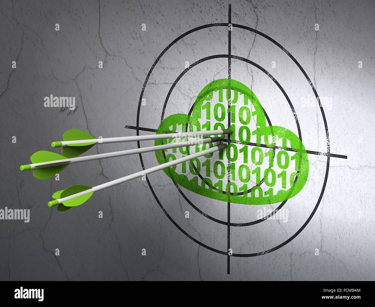 Cloud technology concept: arrows in Cloud With Code target on wall ...