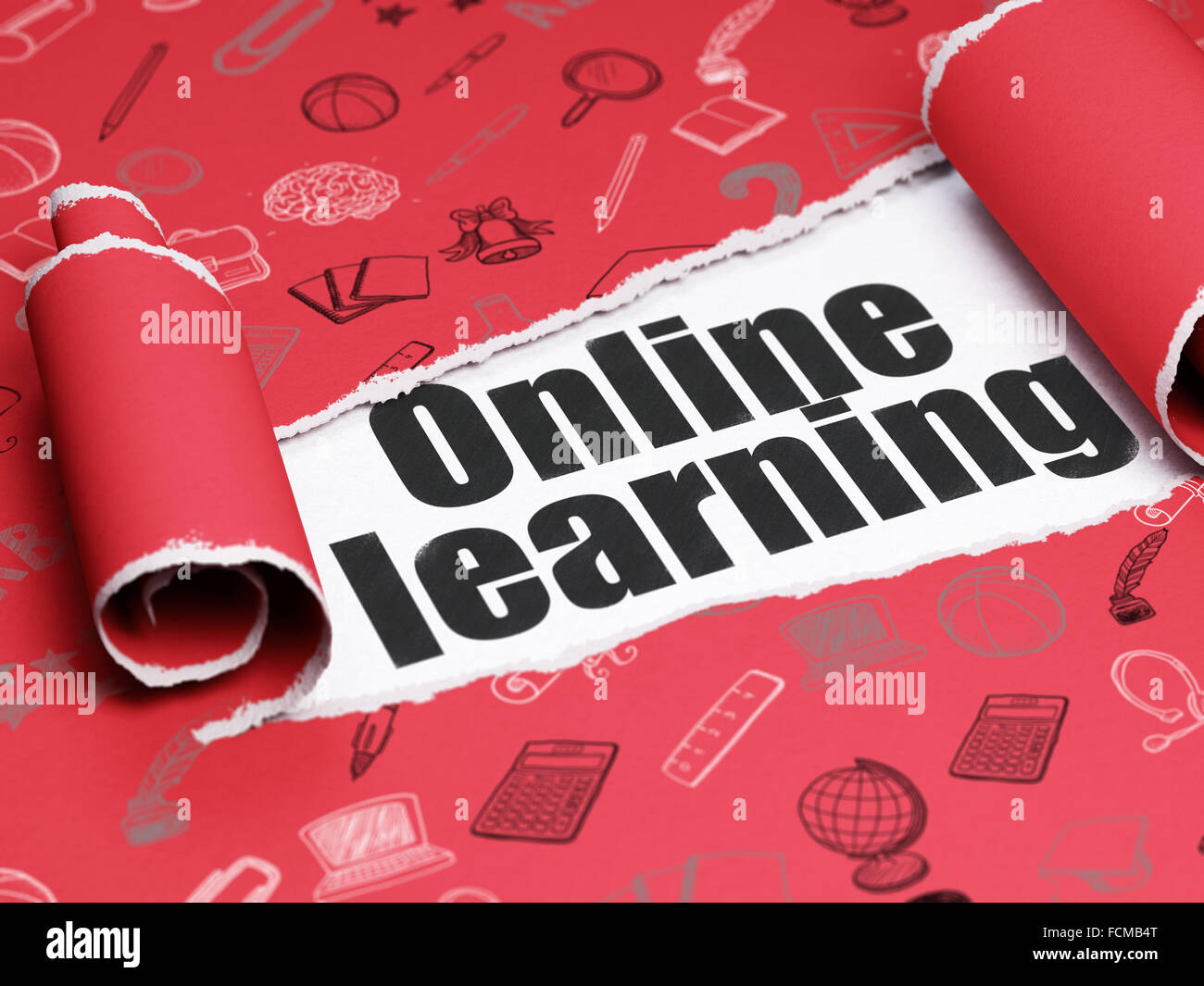 Studying concept: black text Online Learning under the piece of torn ...