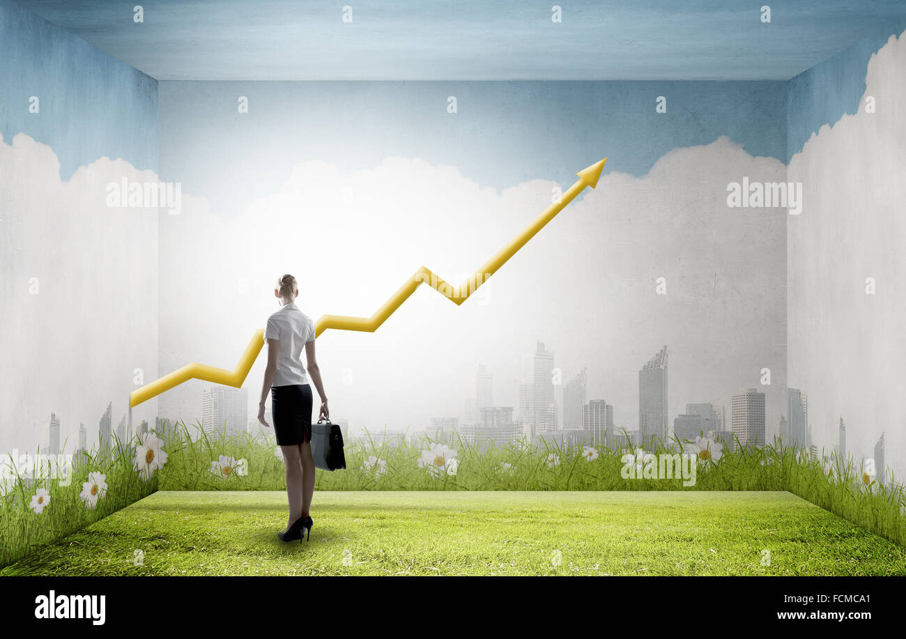 Back view of businesswoman looking at growing graph Stock Photo - Alamy