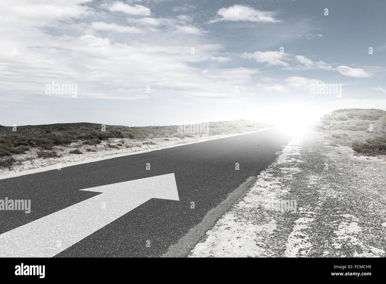 Image of road and arrow on asphalt pointing direction Stock Photo - Alamy