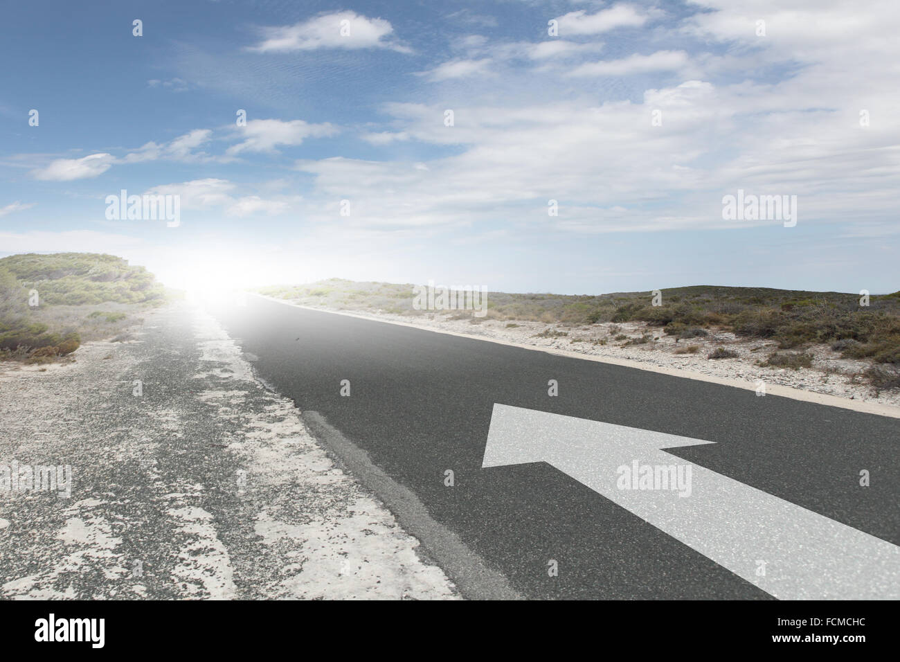 Image of road and arrow on asphalt pointing direction Stock Photo - Alamy