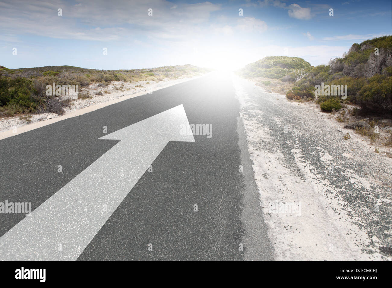 Image of road and arrow on asphalt pointing direction Stock Photo - Alamy