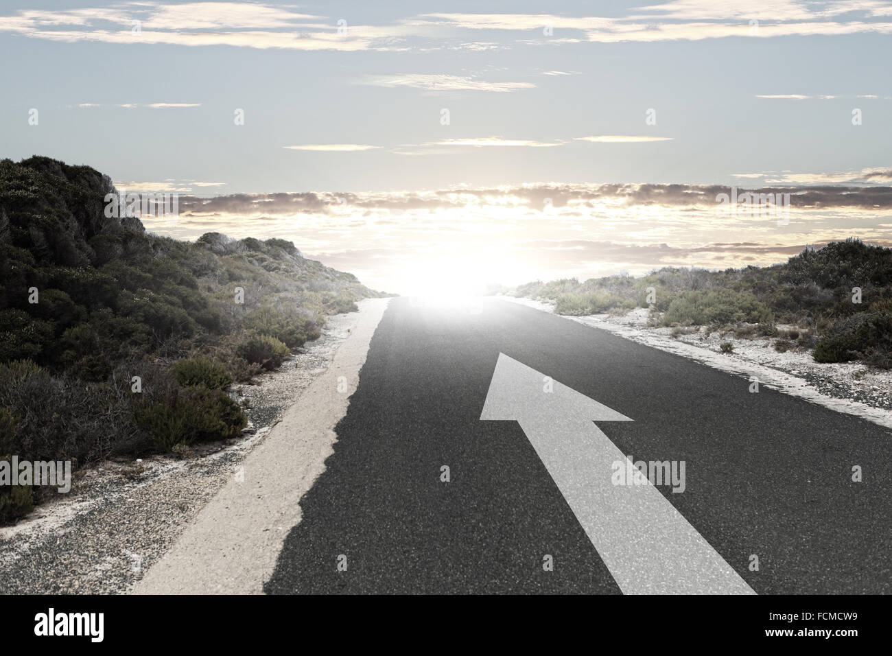 Image of road and arrow on asphalt pointing direction Stock Photo - Alamy
