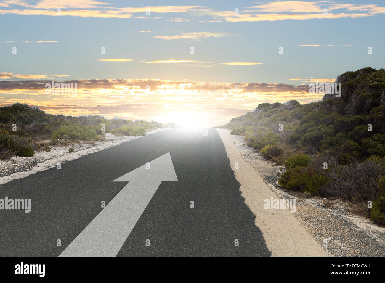 Image of road and arrow on asphalt pointing direction Stock Photo - Alamy