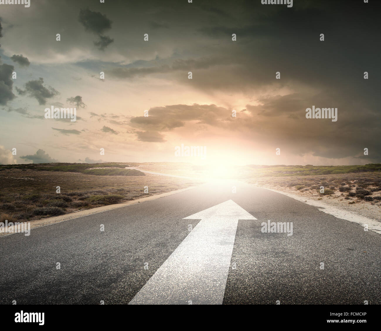 Image of road and arrow on asphalt pointing direction Stock Photo - Alamy