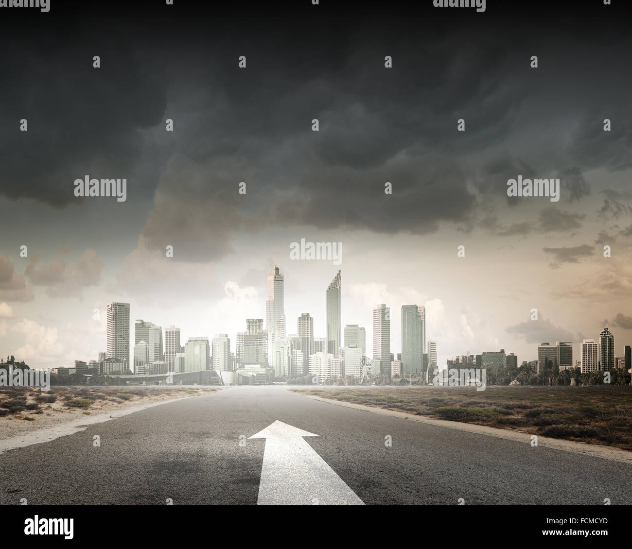 Image of road and arrow on asphalt pointing direction Stock Photo - Alamy