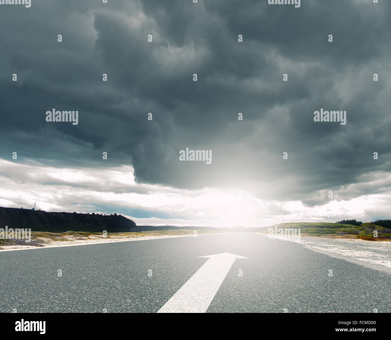 Image of road and arrow on asphalt pointing direction Stock Photo - Alamy