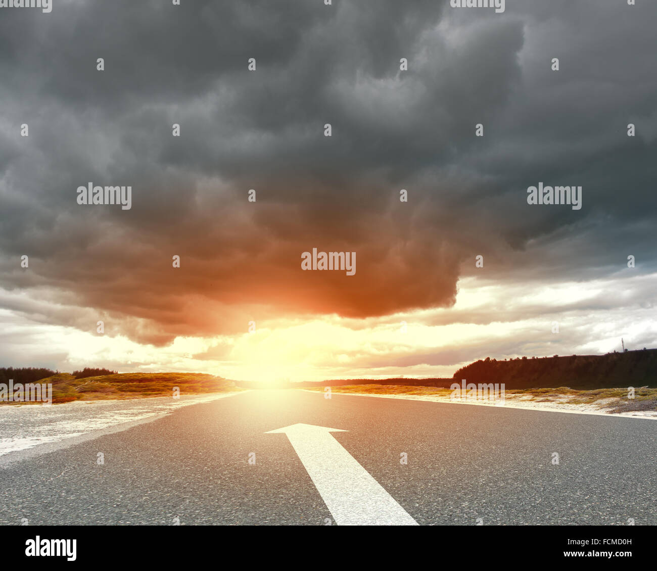 Image of road and arrow on asphalt pointing direction Stock Photo - Alamy