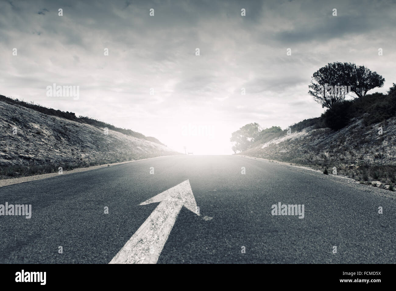 Image of road and arrow on asphalt pointing direction Stock Photo - Alamy