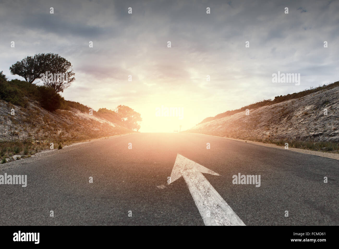 Image of road and arrow on asphalt pointing direction Stock Photo - Alamy
