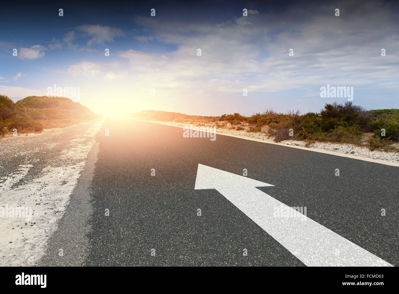 Image of road and arrow on asphalt pointing direction Stock Photo - Alamy