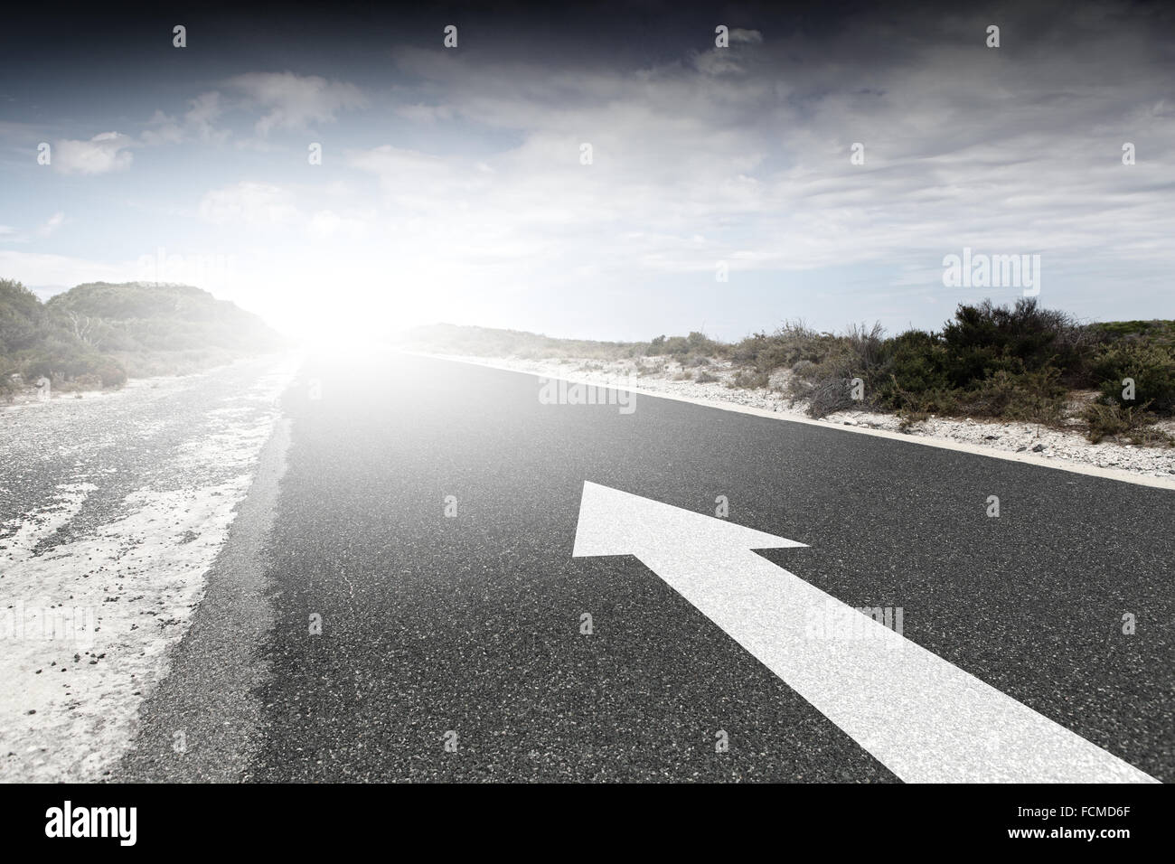 Image of road and arrow on asphalt pointing direction Stock Photo - Alamy