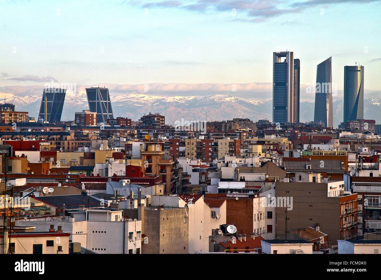 Panoramic View, Four Towers and Kio Towers, Madrid, Spain Stock Photo ...
